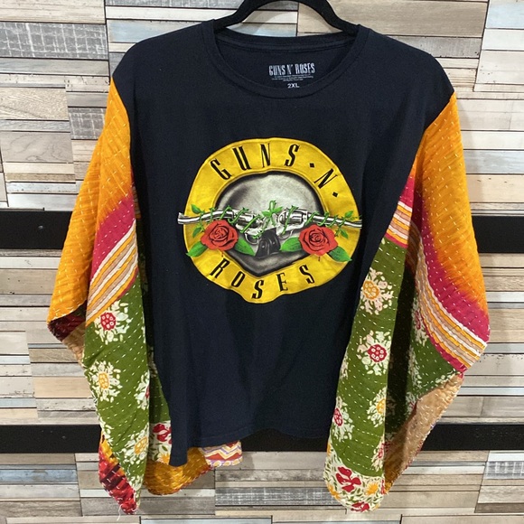 Tops | Gus Upcycled Boho Guns N Roses Graphic Tshirt W Kantha Sleeves ...